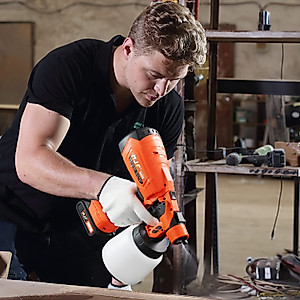 MJF Cordless Paint Sprayer, with 2 * 20V 2.0Ah Batteries, Includes 4 Copper Nozzles & 3 Patterns, 1000ml Container, HVLP Paint Sprayer for Home Interior and Exterior, Handheld Paint Spray Gun, Orange