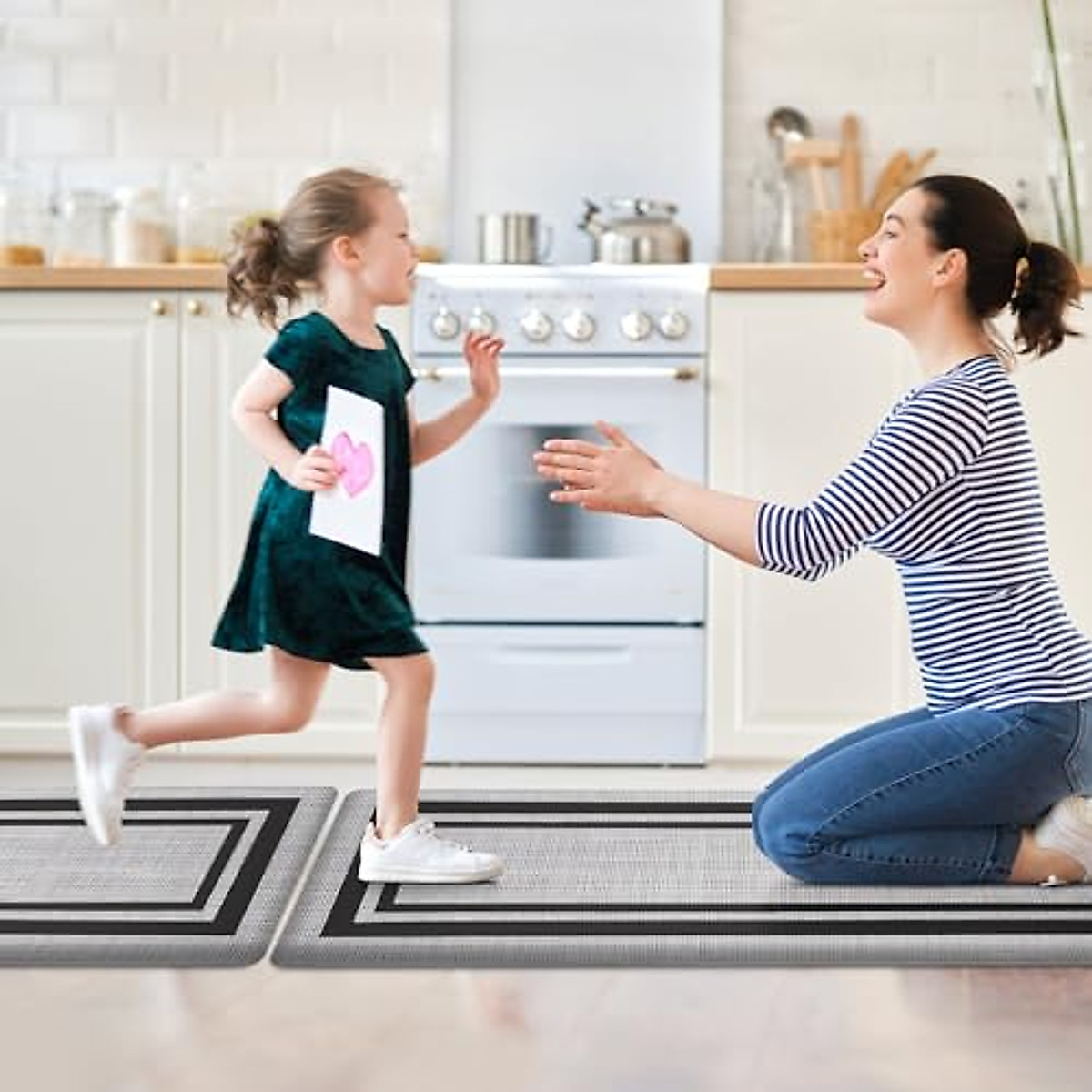 WEZVIX Anti Fatigue Kitchen Floor Mat 2 PCS, 1/2 Inch Thick Comfort Cushioned Standing Mat Set, Non Skid Kitchen Rugs and Mats Waterproof PVC Memory Kitchen Mats for Floor Sink Office Laundry, Black