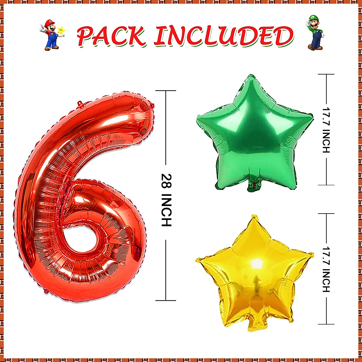 12 PCS Super Birthday Balloons Brothers theme Birthday Decoration with POWER UP Letter Balloons For Birthday Party (RED-06)