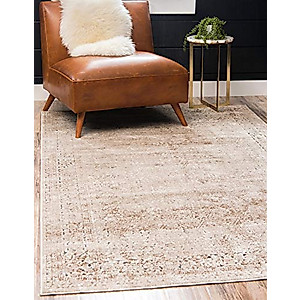 Unique Loom Chateau Collection Distressed, Textured, Vintage, Border, Rustic, Traditional Area Rug, 4 ft x 6 ft, Beige/Light Brown