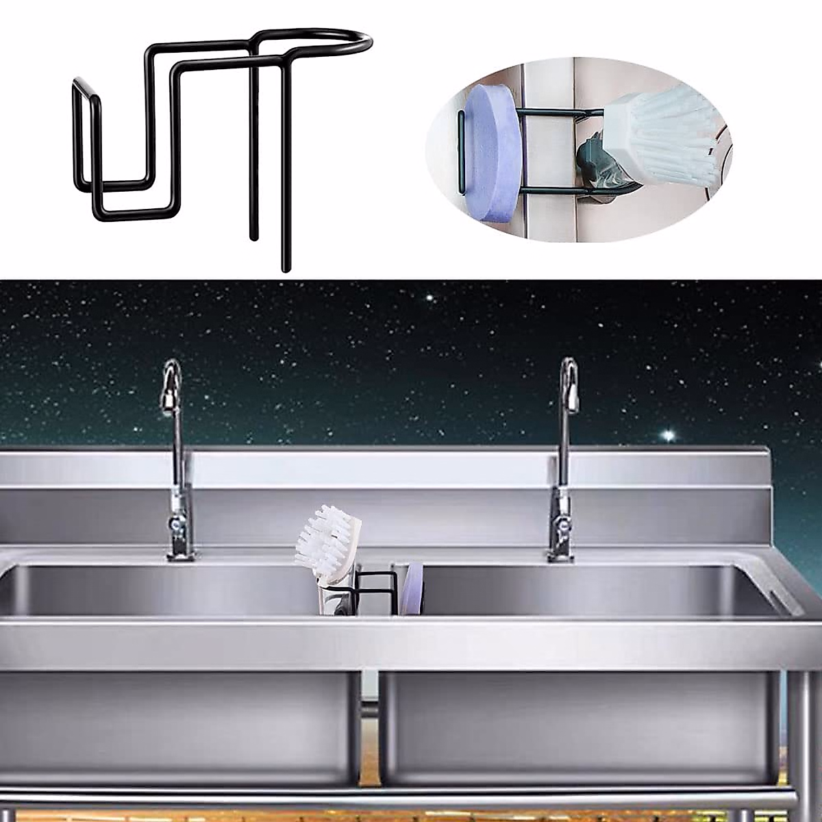 Qinwuwu XXHong Black Sponge Holder for Kitchen Sink Dish Wand Holder Sink Caddy Organizer No Drilling Brush Holder Accessories 2 Packs