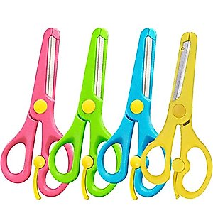 4Pcs Preschool Training Scissors Children Safety Scissors Pre-School Training Scissors Safety Scissors Art Craft Scissors，Assorted Colors(4 colors)