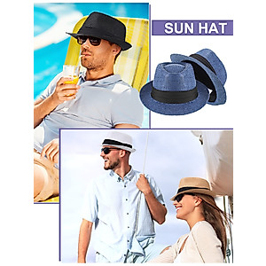 4 Pieces Straw Hats for Men Women Summer Panama Short Brim Hat with Black Band (Retro Style)