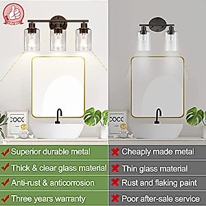 3-Light Bathroom Light Fixtures, Oil Rubbed Bronze Bathroom Wall Lights, Modern Bathroom Vanity Light with Clear Glass Shade, Bathroom Wall Lamp for Mirror Kitchen Bedroom Living Room Hallway Cabinet