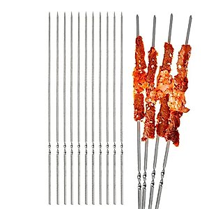 20 Piece Kebab Flat Metal Stainless Steel Skewers, BBQ Skewers, Reusable BBQ Skewers, Good for Sausage Chicken Vegetable Kebab - 14" (stainless steel)