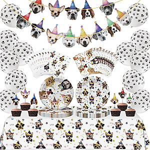 Dog Birthday Party Supplies Serves 20, Puppy Party Decorations Dog Party Plates Banner Napkins Paws Balloons Table Cover and Cake Topper for Doggy Kids Dog Party Decorations
