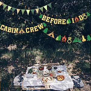 Camp Bachelorette Decorations, Pre-assembled Cabin Crew Before I Do Banner, Gold Green Bachelorette Party Decor for Bride, Camping Party Decorations With Pennant Flags Garland
