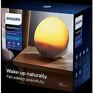 Philips SmartSleep Wake-up Light, Colored Sunrise and Sunset Simulation, 5 Natural Sounds, FM Radio & Reading Lamp, Tap Snooze, HF3520/60