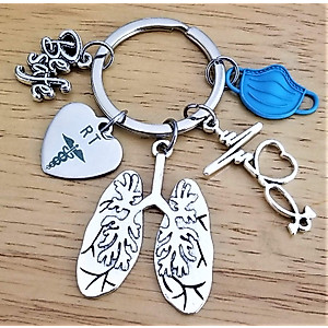 :RT Respiratory Therapist Keychain Respiratory Therapy Gift Lung Specialist EKG ECG heartbeat Stethoscope