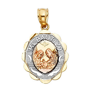 TGDJ 14k Tri-color Gold Religious Baptism Pendant with 1.5mm Valentino Diamond Cut Chain Necklace (16.0)