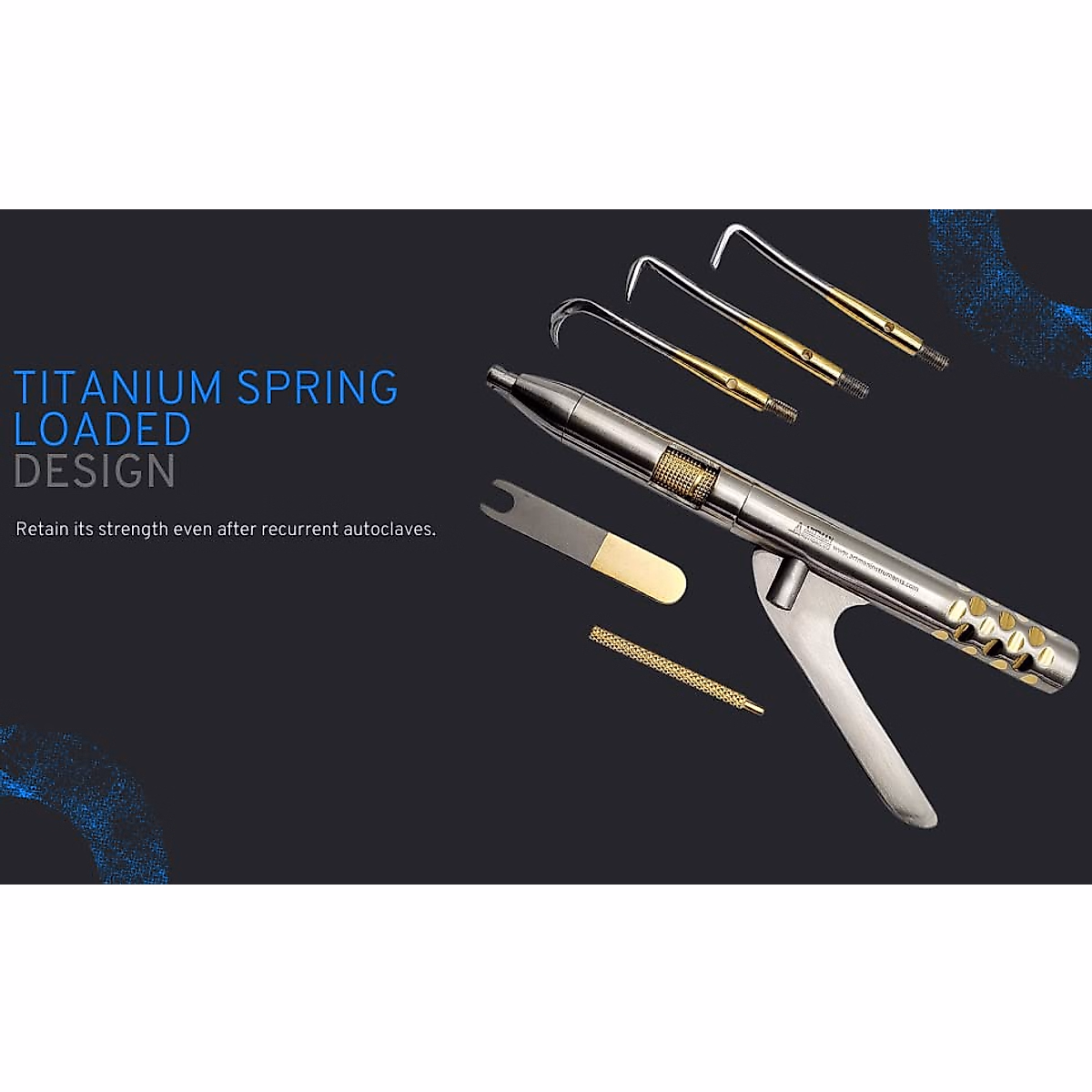 Dental Automatic Crown Remover Gun Type Spring Loaded with 4 Tips and Adjusting Wrench