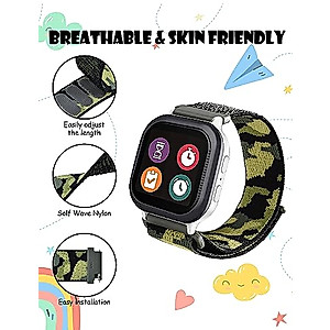 Khxriypha 2 pack Nylon Gizmo Watch Band Replacement for Kids，Compatible with Verizon Gizmo Watch 3 2 1 Gabb/T-Mobile SyncUP Kid Watch，20mm Braided hook & Loop Camo Wirstband for Boys Girls child
