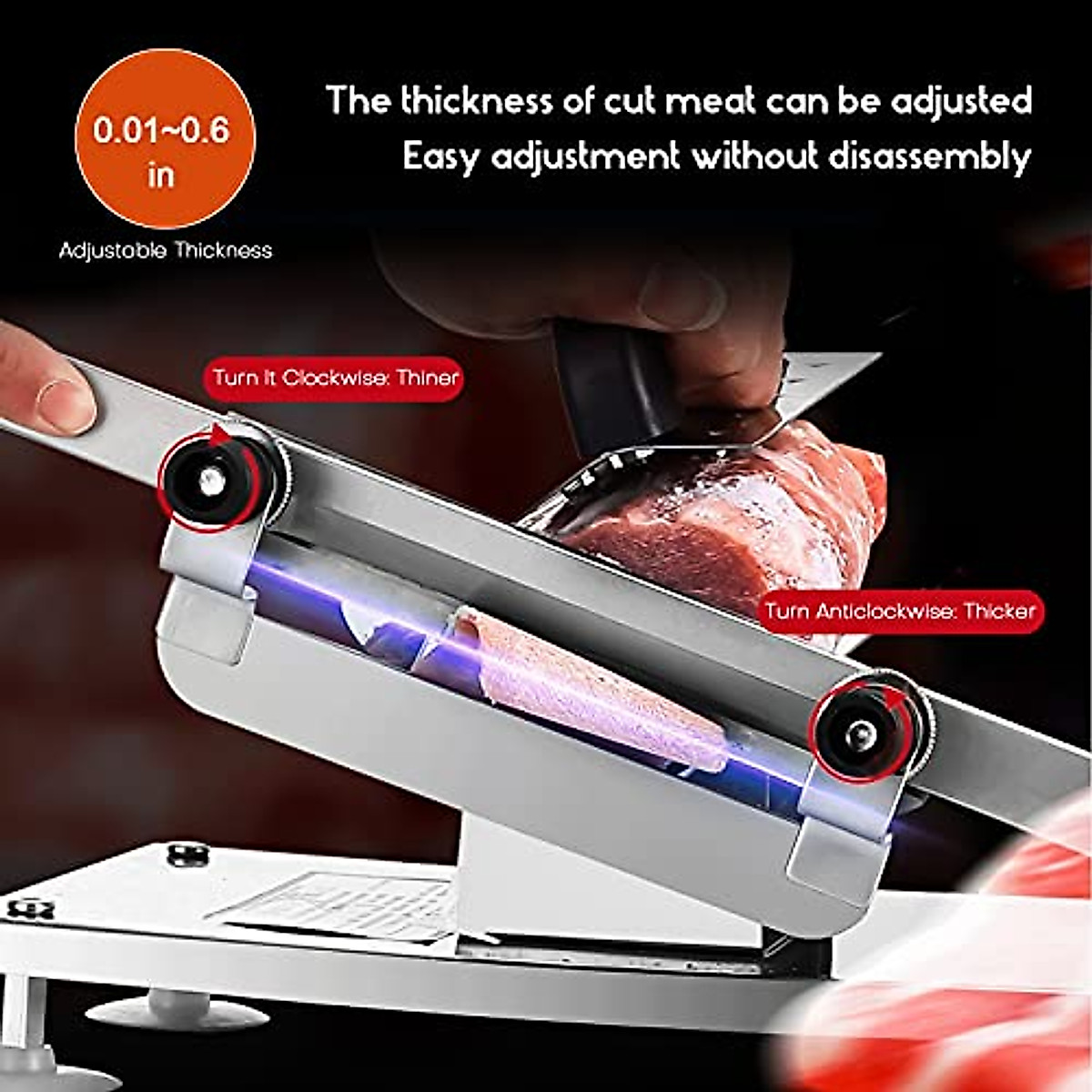 Manual Frozen Meat Slicer,WOOW DEPOT Stainless Steel Deli Meat Cutter Beef Mutton Slicing Machine Adjustable Vegetable Cheese Food Cleaver for Home Hotpot Korean BBQ