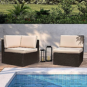 Devoko Patio Furniture Sofa Sets Outdoor All-Weather Sectional Corner Sofa and Armless Sofa (Beige, 2 PCS Patio Sofa Set)