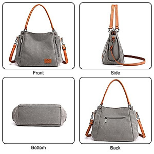 Women's Canvas Vintage Shoulder Bag Hobo Daily Purse Large Tote Top Handle Shopper Handbag (Black)