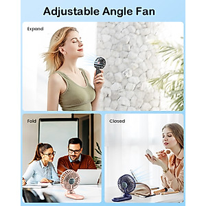 Small Portable Fan Handheld and Rechargeable: Pink Mini Hand Fans 4 Speeds Adjustable Cool Air Wind Multi angle Folding Battery Operated USB Powered Quiet Personal Fans for Women Travel Outdoor Home