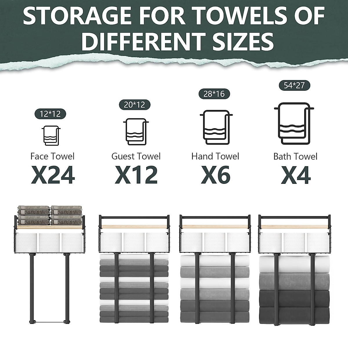 Towel Racks for Bathroom, Metal Towel Holder with Storage Basket,Wall Towel Rack for Rolled Towels, Towel Storage for Small Bathroom,Bathroom Shelves.
