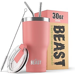 Beast 30 oz Tumbler Stainless Steel Vacuum Insulated Coffee Ice Cup Double Wall Travel Flask (Blossom Pink)