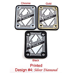 Standard 4 Bolt "Custom Built" Engraved or Printed Guitar Neck Plate - Choose from 4 designs - Silver, Gold or Black