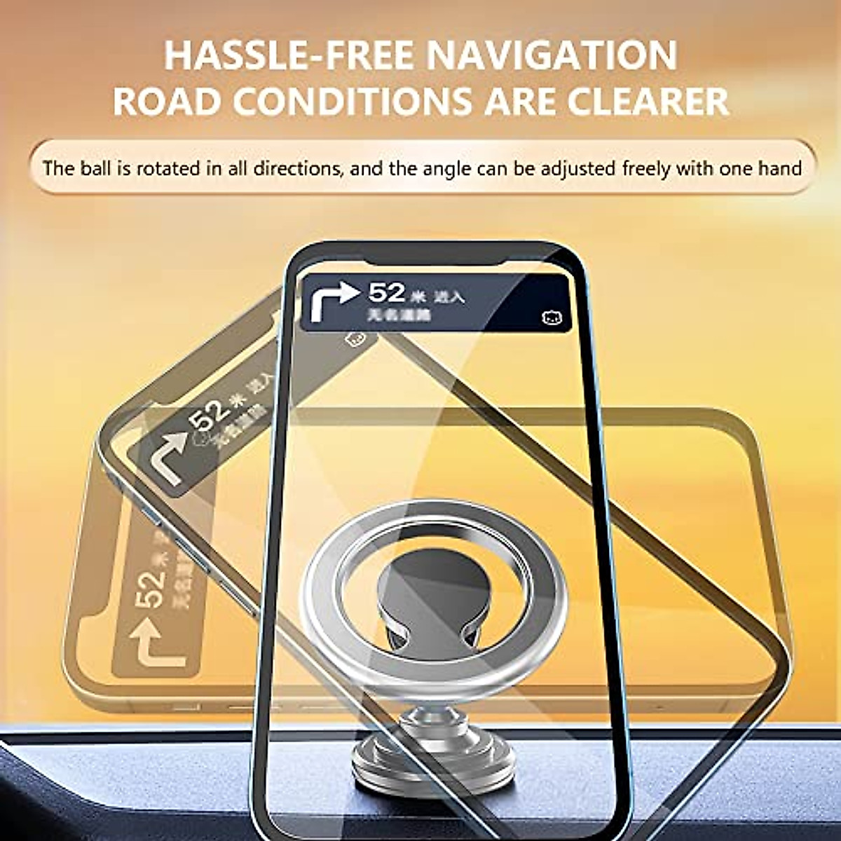 NHHC Compatible for MagSafe Car Mount for iPhone,[2022 New Upgrade] Dashboard 360° Rotation Magnetic Car Mount,Cell Phone Holder for MagSafe iPhone 13 12 / All Smart Phones (Silver)