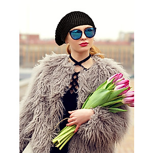 Newcotte 3 Pcs Soft Slouchy Crochet Beret Chic Cutout Beret Hats for Women Lightweight Knit Beanie Caps for Women(Black, Gray, Khaki)