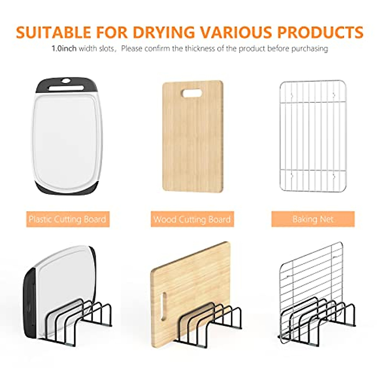 KORRTFID Cutting Board Storage Rack, Compact Cutting Board Organizer, Cutting Board Stand Holder, Bakeware, Cookie Sheets Organizer(1.0 Inch Width Slots)