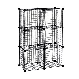 AllGoNicer 14"x14" Wire Grid Shelf Cubes, Patented Design, Sturdy and Long Last, Floor-Stand or Wall-Hang, Easy DIY Assembly (6cubes/23panels, Black)