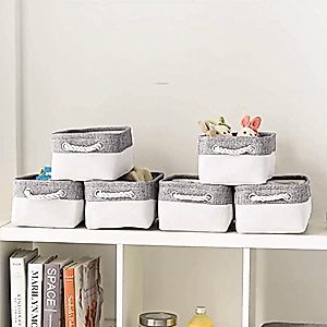 Basket for Organizing Cube Stgorage Bin - Small 6 Pack Fabric Storage Cubes Collapsible Baskets for Shelves with Rope, Bins for Organization Closet Cloth Toy Laundry Canvas (Grey&White 12x8x5.2 inch)