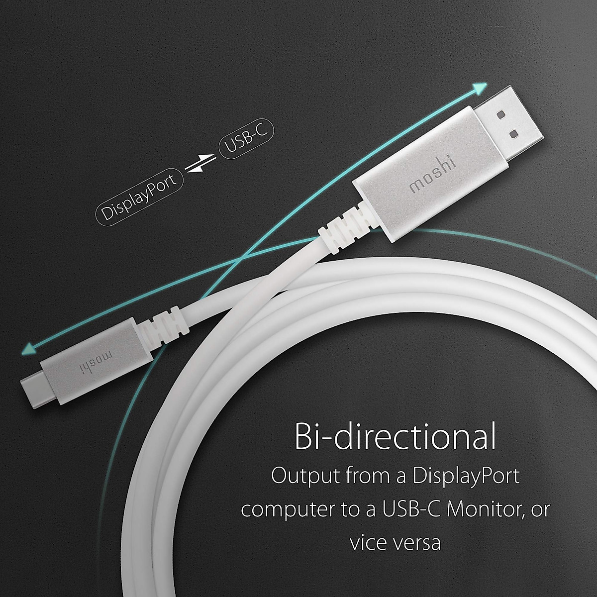 Moshi USB C to DisplayPort Cable 1.5m/5ft, Support 5K@60 Hz, 4K HDR, VESA Certified, Aluminum Housing, Thunderbolt 3 Compatible (Ensure Monitors Accept DisplayPort Signal)