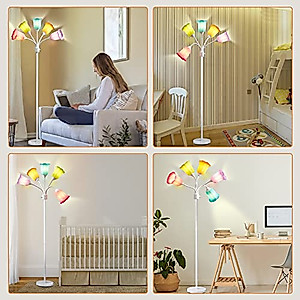 GyroVu Medusa LED Floor Lamp, Multi Head Modern Tall Lamp with Adjustable Gooseneck Standing Lamps for Living Room Bedroom Kids Room Office 6 Color Lampshades Bulb Not Included(White)