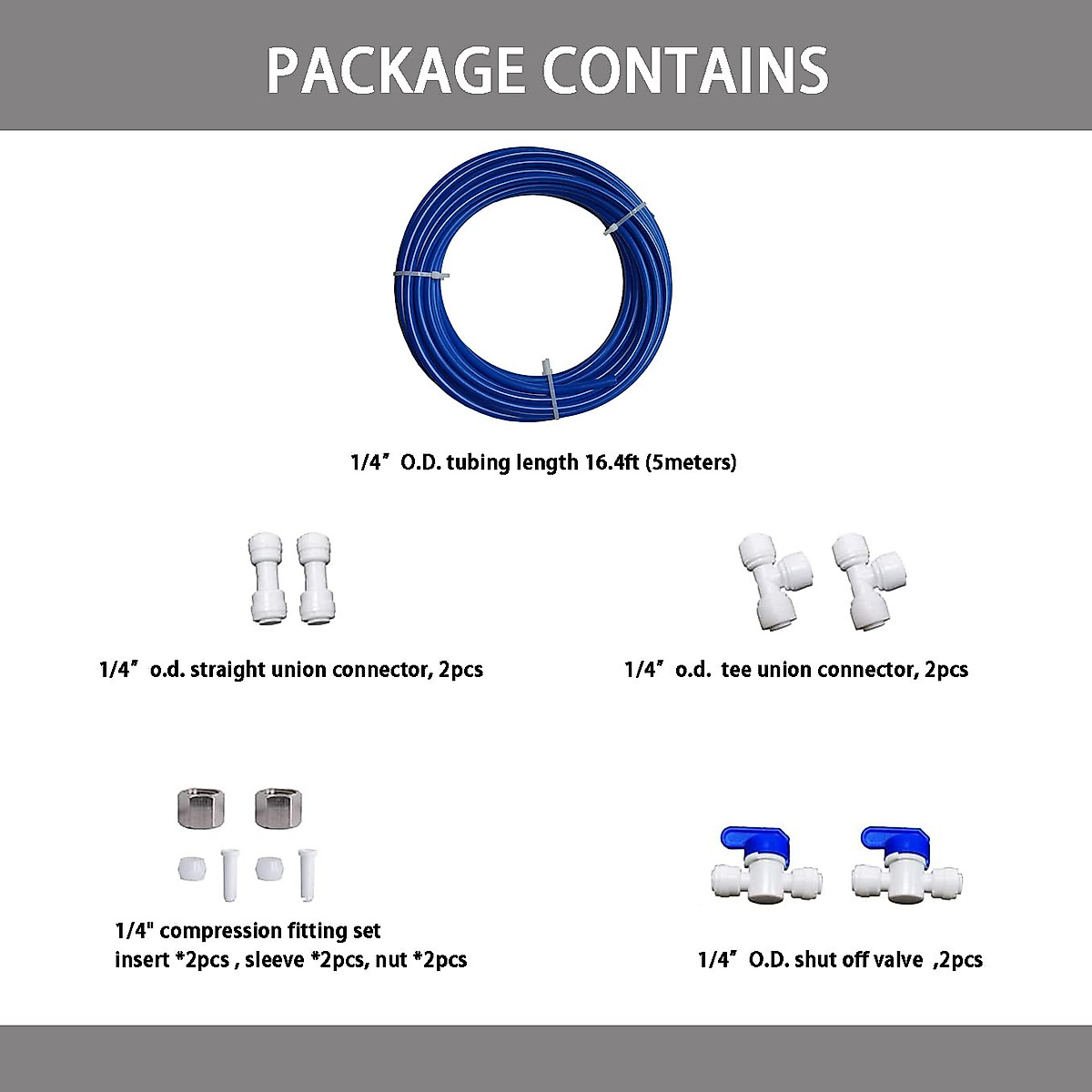 Malida RO Water Systems Ice Maker Kit 1/4" for Reverse Osmosis Systems and Water Filters (Blue Water Pipe)