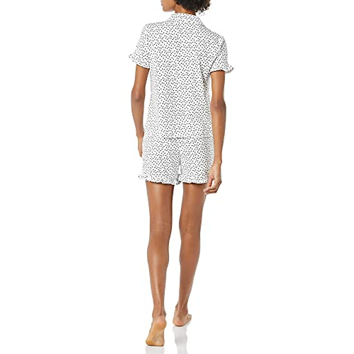 Amazon Essentials Women's Cotton Modal Piped Notch Collar Pajama Set (Available in Plus Size), White Dots Print, Small
