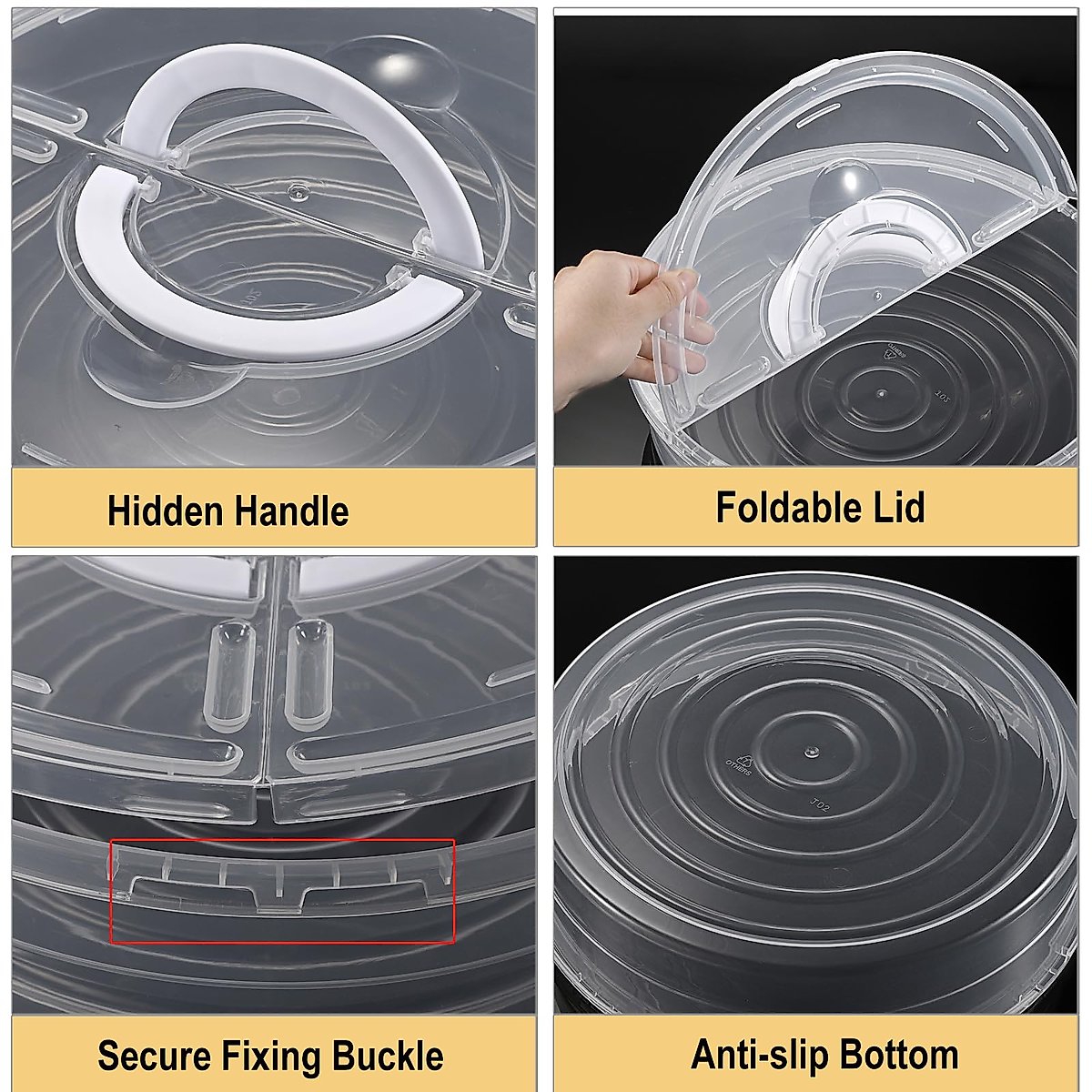 BTSKY Clear Plastic Pizza Container with Lid and Handle 12 Inch Round Pie Carrier with Lid Portable Pizza Keeper Reusable Food Storage Container for Cheese, Desserts, Holds up to 11 Inch Pizza