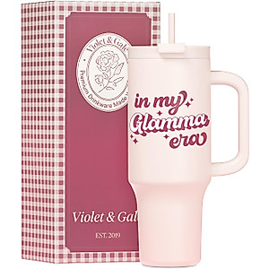 VIOLET & GALE Glamma Gifts For Grandma - Retro Collection - 40oz Insulated Tumbler with Handle, First Time Grandmother Gift, Glam ma Mug, In My Era Cup Water Bottle