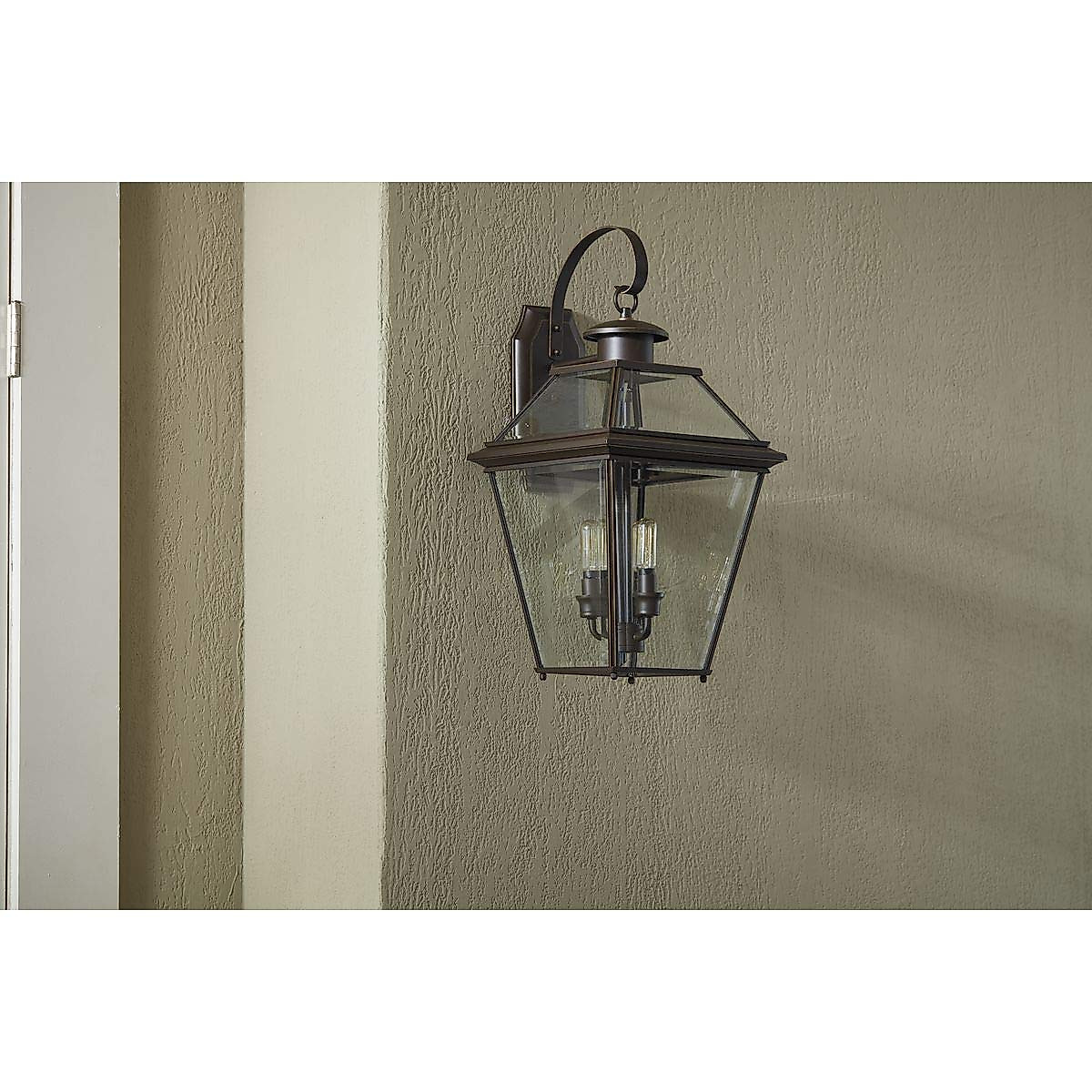 Progress Lighting P6617-20 Burlington Three-Light Large Wall Lantern, Polished Nickel/Delta, Antique Bronze