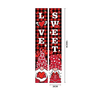 Gnome Valentine's Day Porch Sign Heart Banner Sweet Love XOXO Cutouts Door Sign Porch Sign Outdoor Indoor Be Mine Valentines Day Party Hanging Decor (RED)