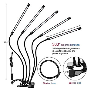 Plant Light for Indoor Plants - Red White Full Spectrum Plant Grow Light Adjustable Gooseneck 135 LED Grow Lamp with 3/9/12H Timer, 10 Dimmable Levels & 3 Switch Modes