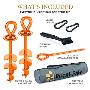 ROYAL PAW Dog Tie Out Stake - Heavy Duty Dog Stake for Large Dogs up to 210 lbs, Dog Stakes for Outside, Dog Anchor, and Dog Gadget | Use any Dog Tie Out Cable or Dog Yard Leash (O2-Orange (2-pack))
