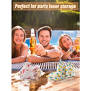 40 Pcs Hawaiian Drawstring Favor Bags- 2 Styles Natural Burlap Pouches Drawstring Gift Treat Bags for Birthday Wedding Summer Beach Luau Tropical Party Favors(Pineapple+ Flamingo, 20pcs Each Style)