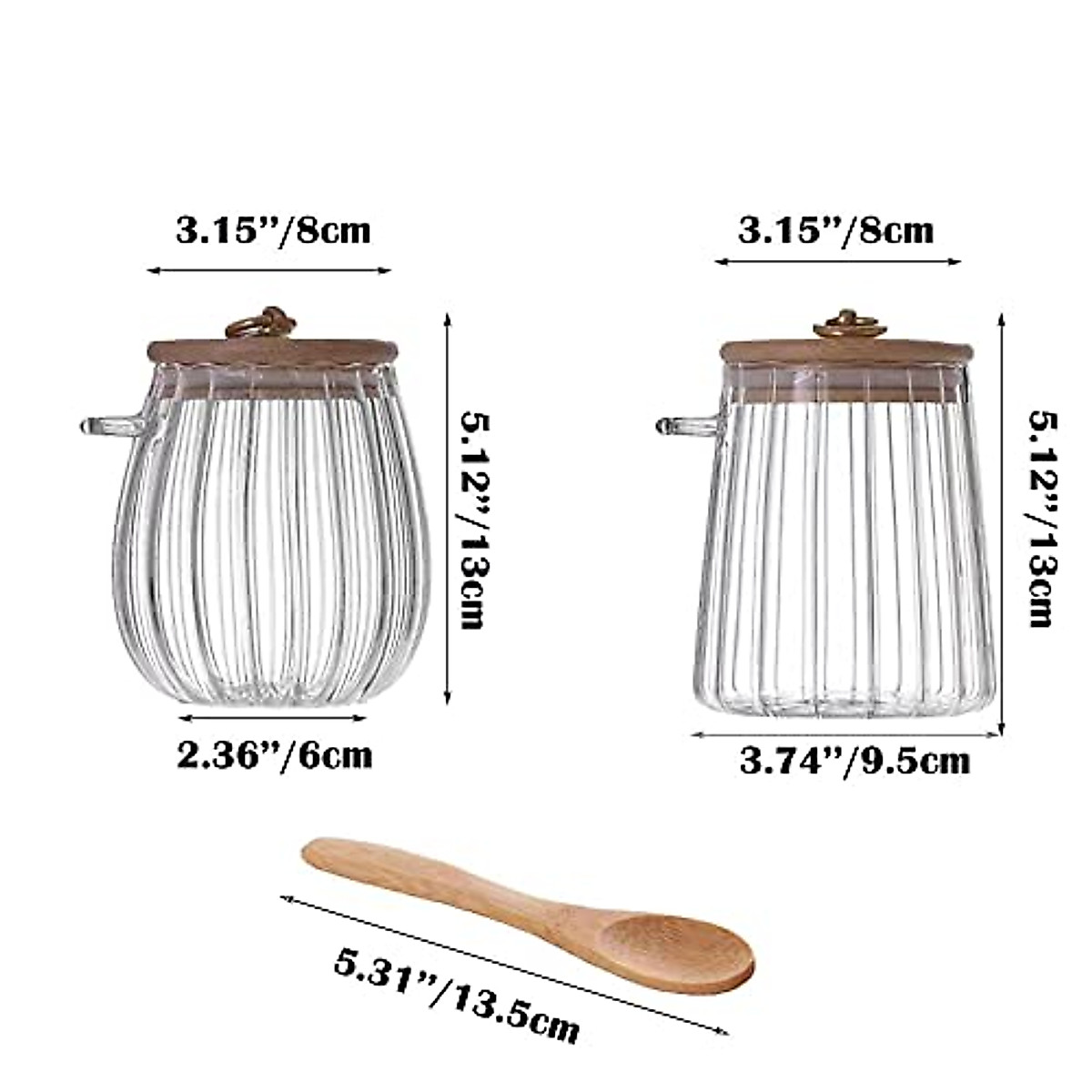 WEIRUIFANZHI 2 Pack Small Glass Coffee Jars set Canister with Bamboo Lid&spoon Petal Decorative Container with Metal Handle&scoop Airtight Storage jar Easy to Grasp for Nuts,Tea,Candy,Cookies(23.7OZ)
