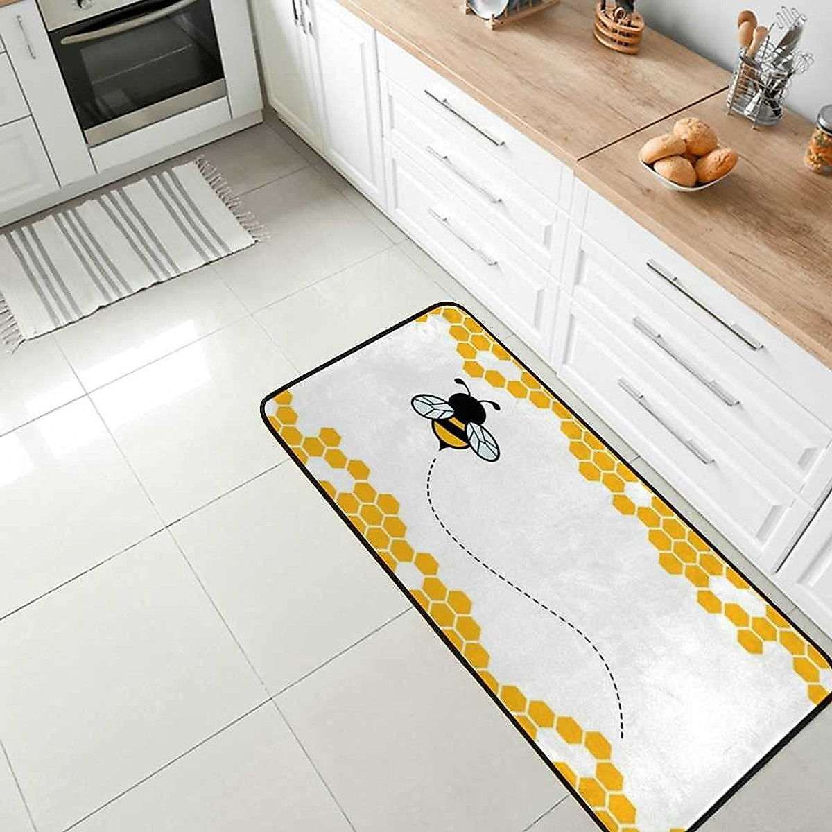 Long Kitchen Rugs Non Slip Washable Bath Mat Kitchen Runner Rug Honey Bumble Bee Hive Cute Cartoon Water Absorption Quick Drying Anti Fatigue Comfort Flooring Carpet 39 x 20 inch
