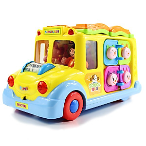 fisca Intellectual Musical School Bus, Learning Educational Toys for Baby & Toddler, Electronic Car with Lights for 1 2 3 Year Old Boys and Girls