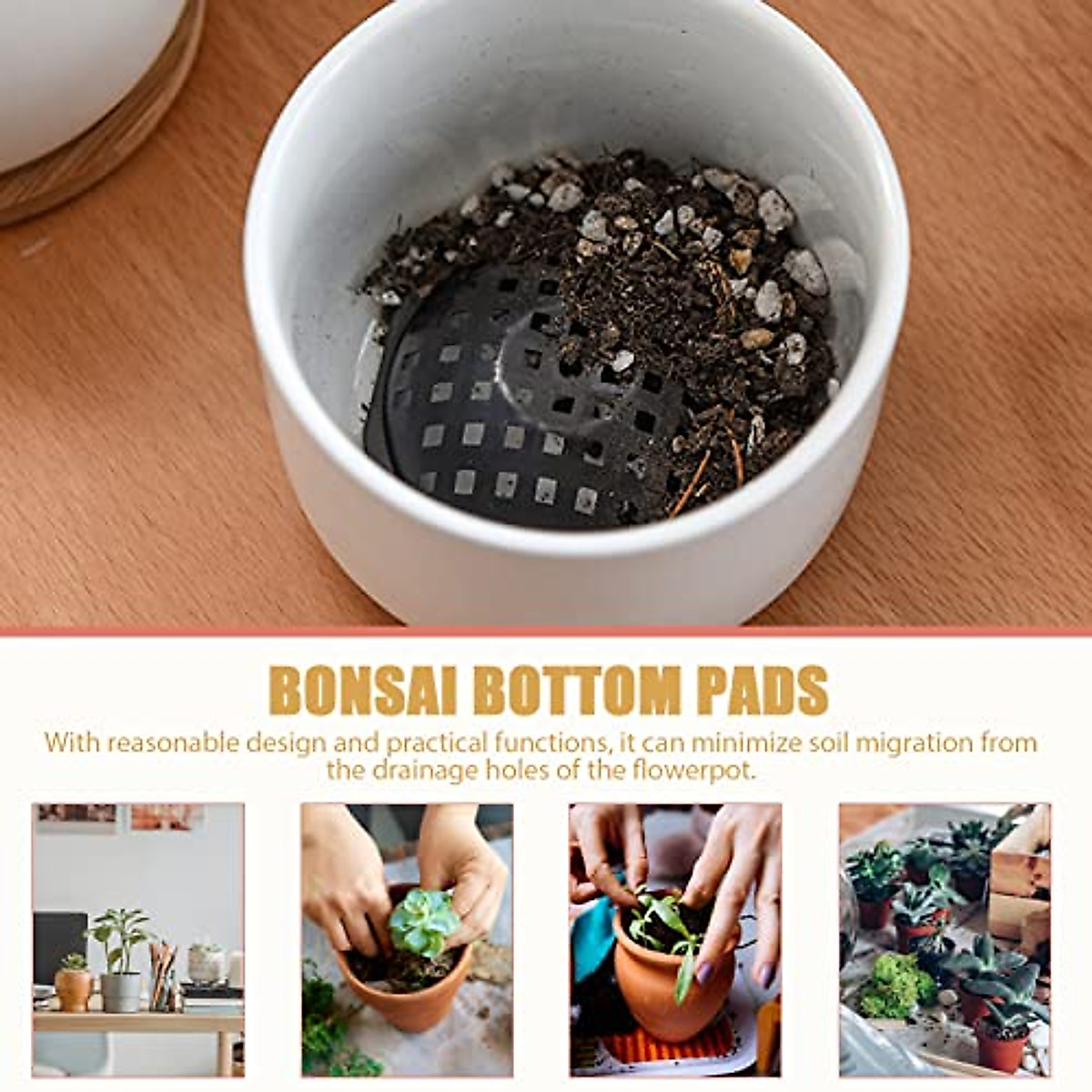 HANABASS 50pcs Plastic Flowerpot Hole Mesh Pad Bonsai Pot Bottom Grid Mat Planter Drainage Gasket Soil Loss Breathable Gasket Drainage Netting for Bonsai