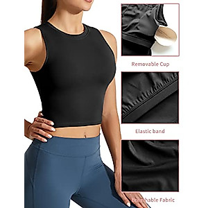 Sports Bras with Removable Padded Medium Support Yoga Tank Tops Gym Running Workout Tops for Women Black L