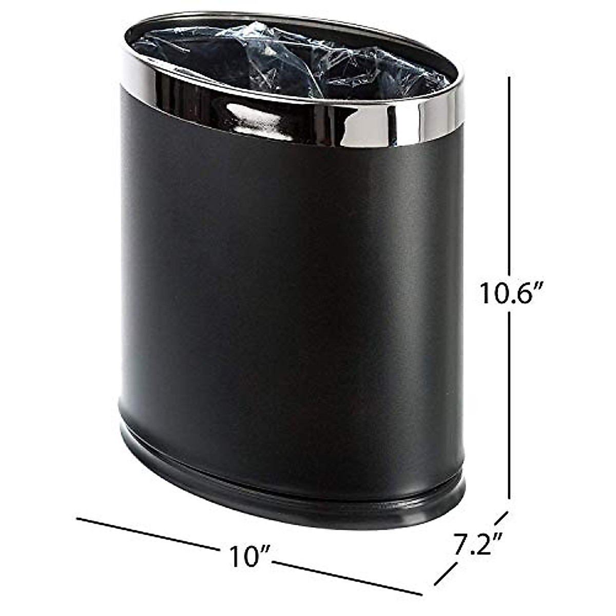 Brelso 'Invisi-Overlap' Metal Trash Can, Open Top Small Office Wastebasket, Oval Shape (Black)