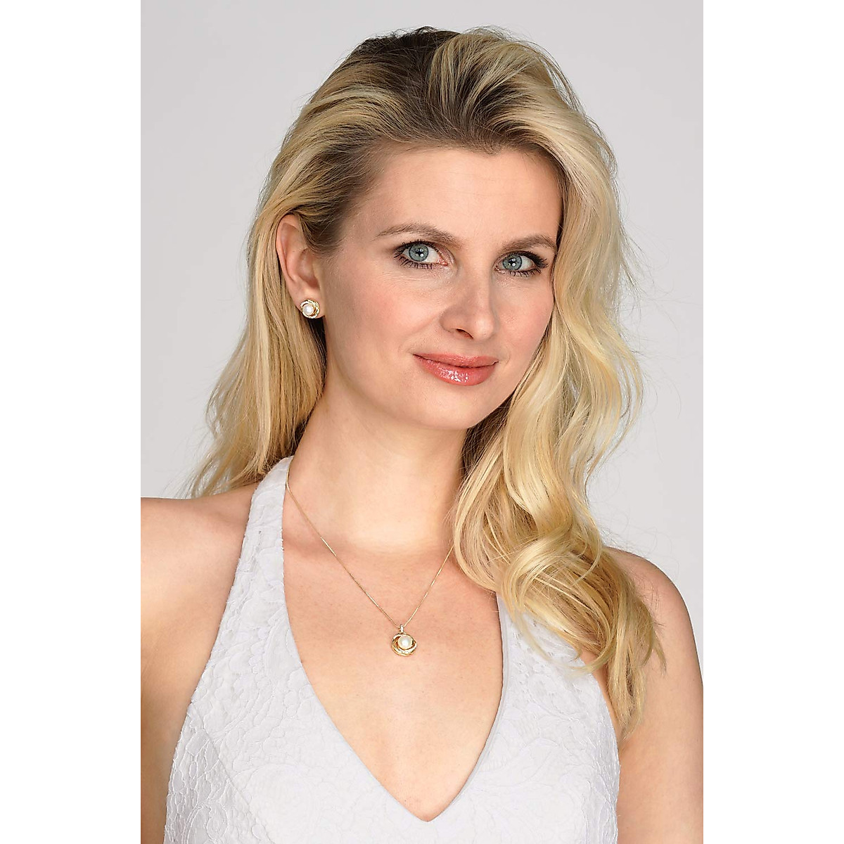 Mariell Freshwater Pearl Gold Wedding Necklace Earrings Set for Brides, Bridesmaids, Birthday Gift