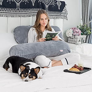 AngQi Full Body Pregnancy Pillow, Maternity Pillow for Pregnant Women and Side Sleepers, L Shaped Body Pillow with Removable Velvet Cover