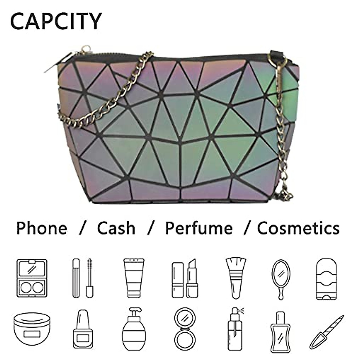JOBEDE Holographic Laser Shoulder Bag, Geometric Hard Lattice Purses Handbags Reflective Envelope Handbag Luminous Purses Crossbody Bag Tote for Women
