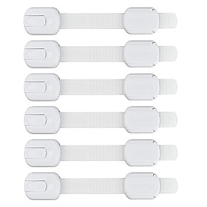 6 Pack Baby Safety Strap Locks Child Proof Locks with Adhesive Pads, Easy Installation, No Drilling, Adjustable Strap Latches for Drawers, Toilet, Fridge, Dishwasher (White)