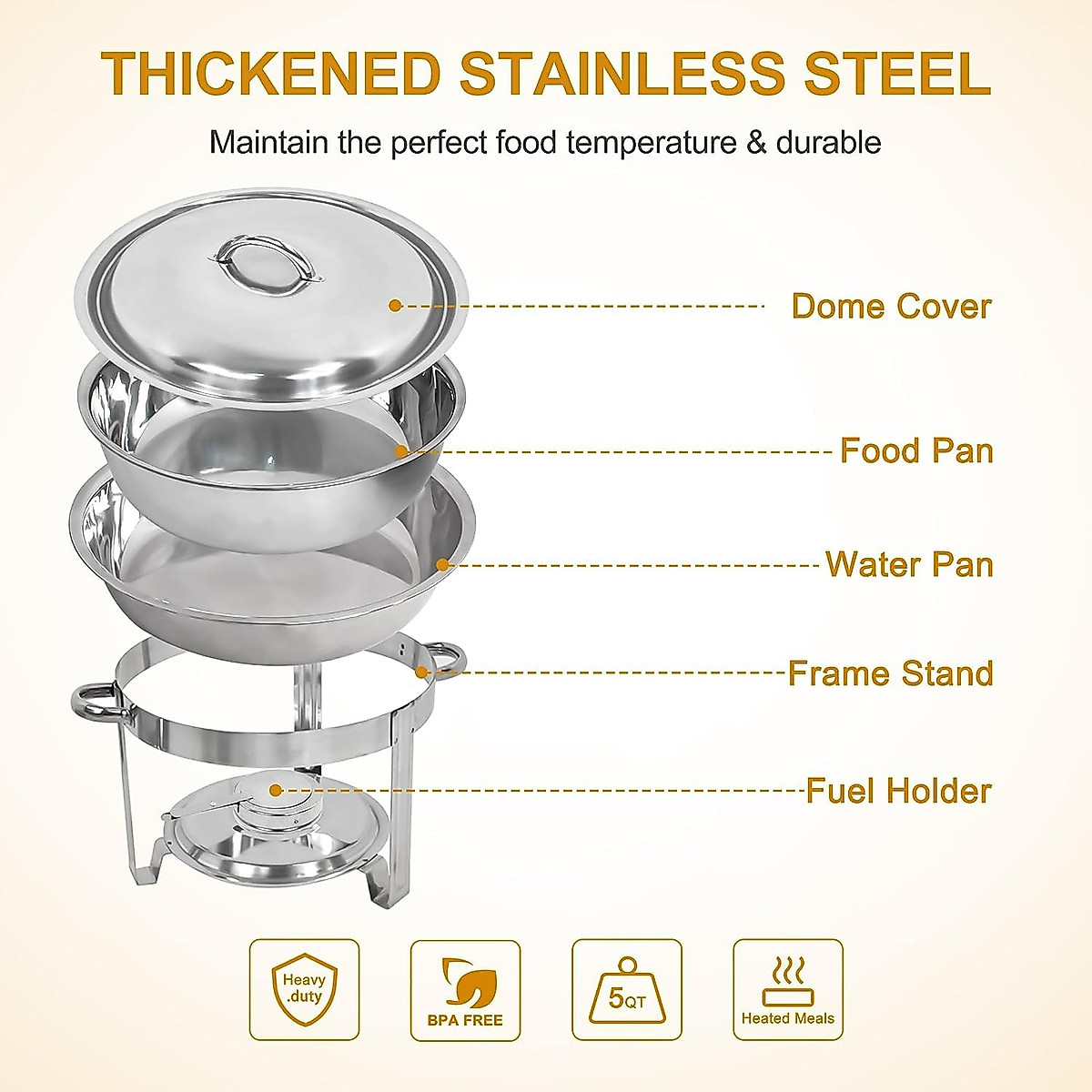 Nova Microdermabrasion Chafing Dish Buffet Set of 4 Stainless Steel Chafing Dishes for Buffet Food Warmer for Parties Catering Event with Food Water Pan, Fuel Holder